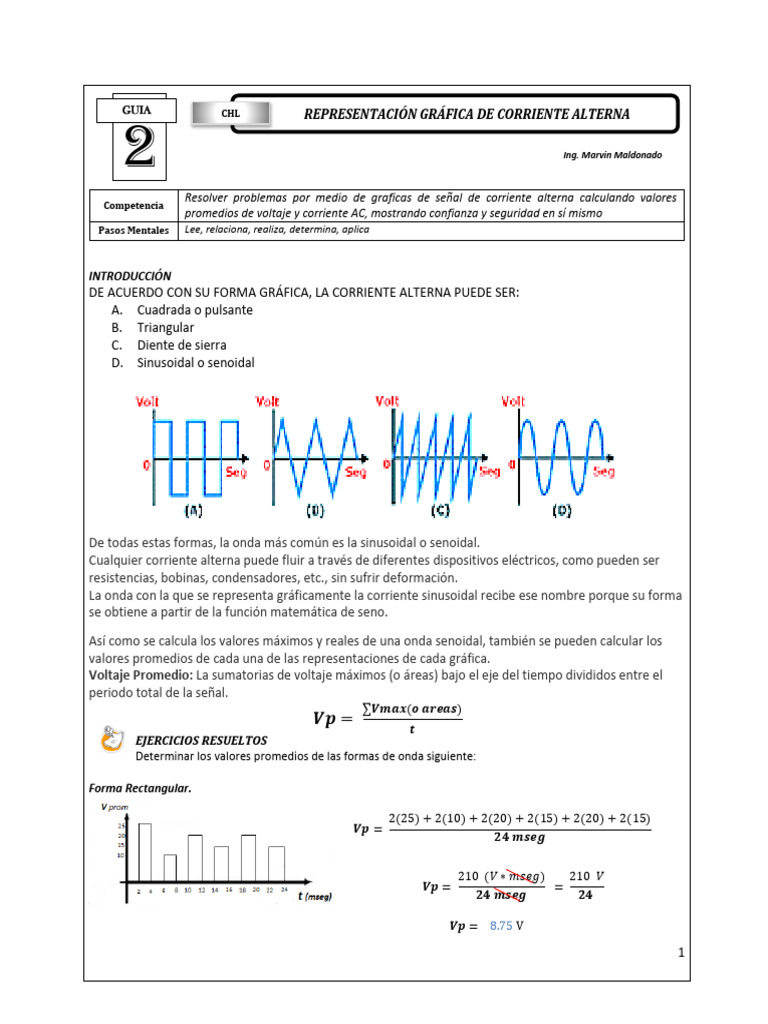 Guia 02 Representacion Gr-Fica de Corriente Alterna | PDF | Corriente alterna | voltaje