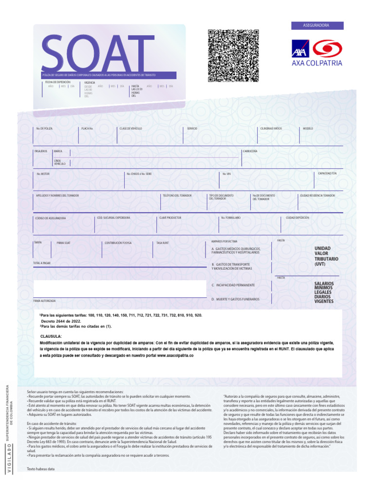 Soat 2023 VWK31D | PDF | Póliza de seguros | Seguro