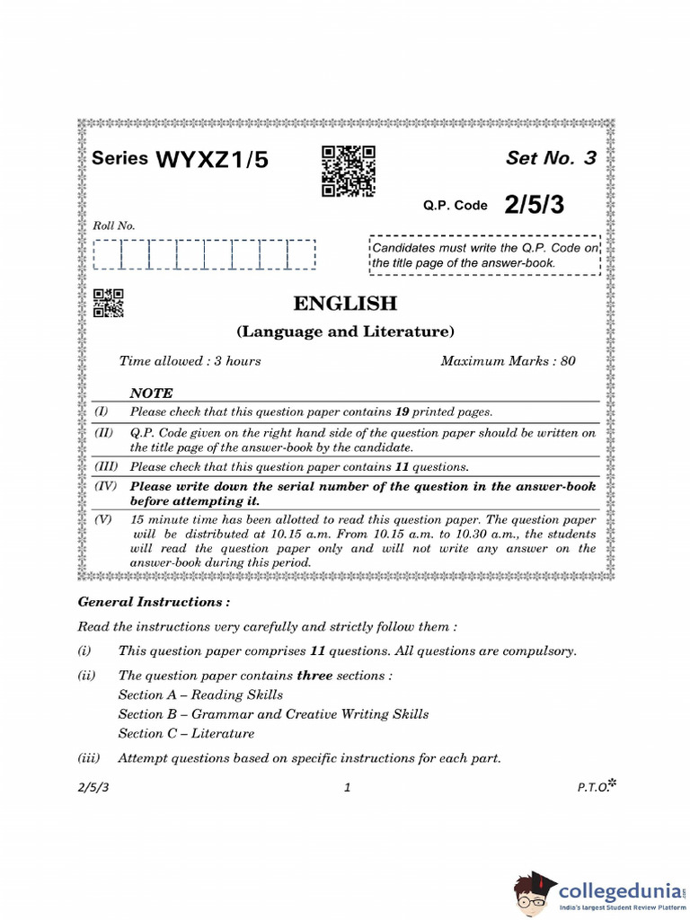 CBSE CLass 10 English Literature Question Paper 2023 Set 3 2 5-3 | PDF