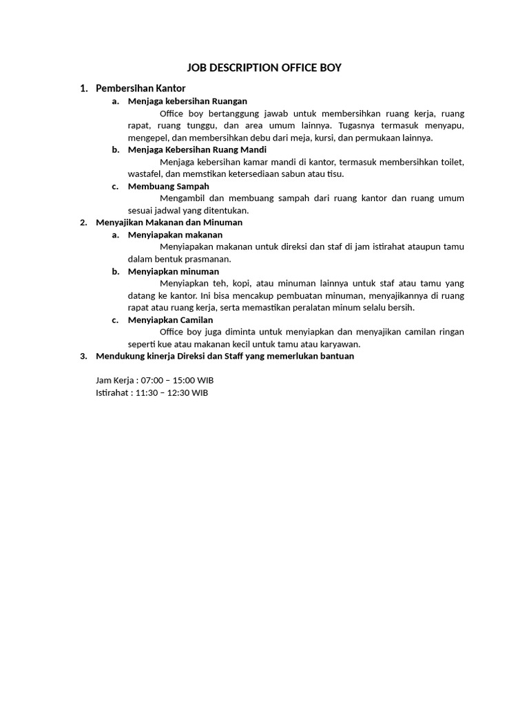Deskripsi Pekerjaan Office Boy Kantor | PDF