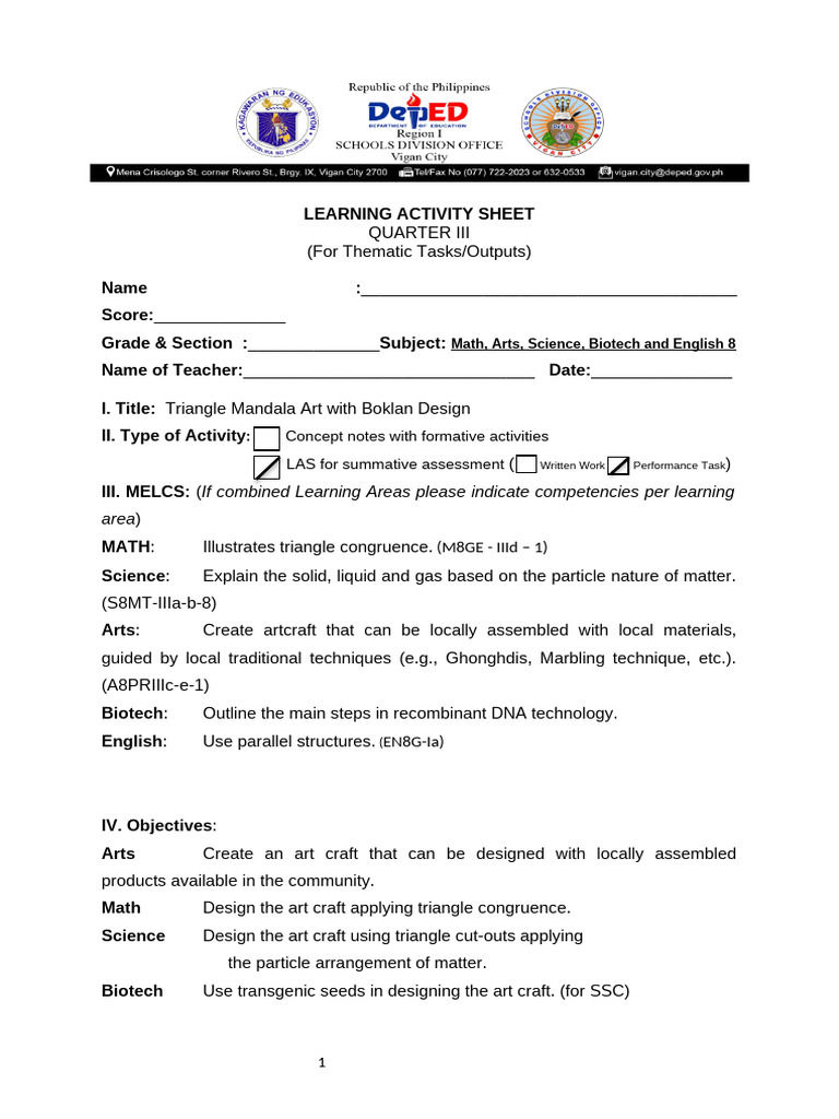 Enhanced - Q3 LAS Thematic Math Arts Science Biotech and English | PDF ...
