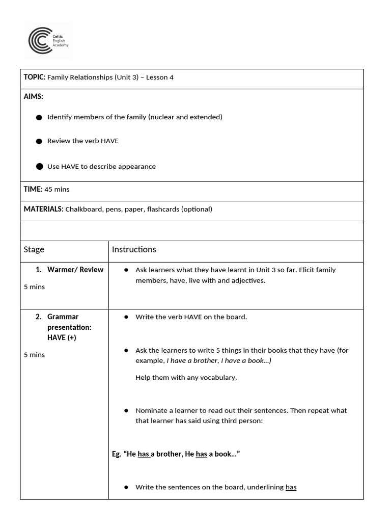 Family Unit 3 Lesson 4 | PDF | Learning | Linguistics