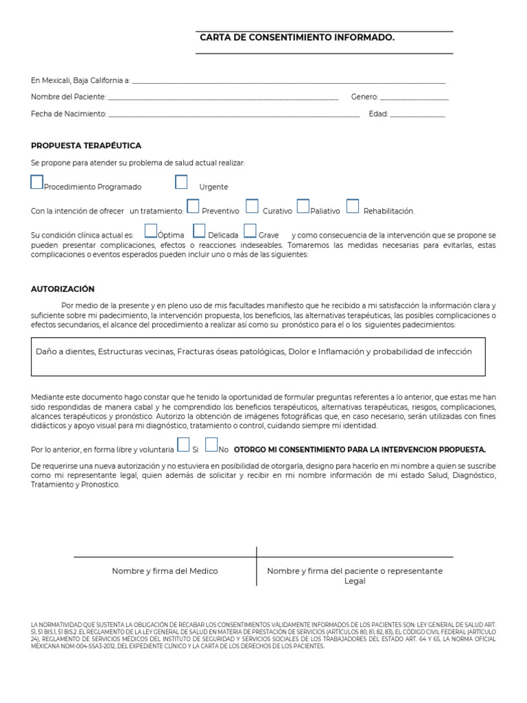 Consentimiento Informado | PDF | Consentimiento informado | Especialidades Medicas