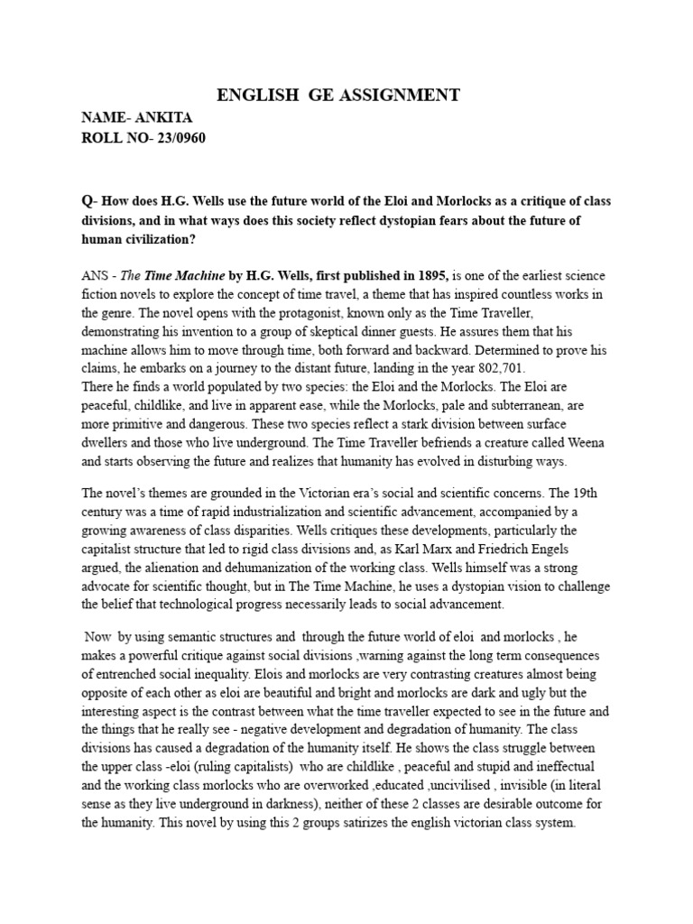 English Ge Assignment | PDF | The Time Machine