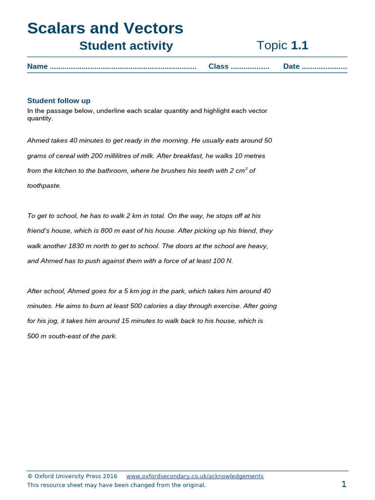 Scalars and Vectors Student Follow-Up | PDF