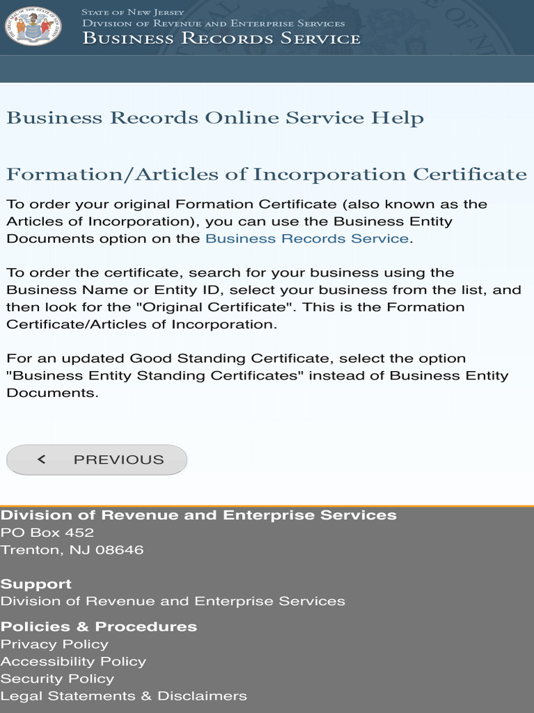 Order NJ Formation Certificate Online | PDF