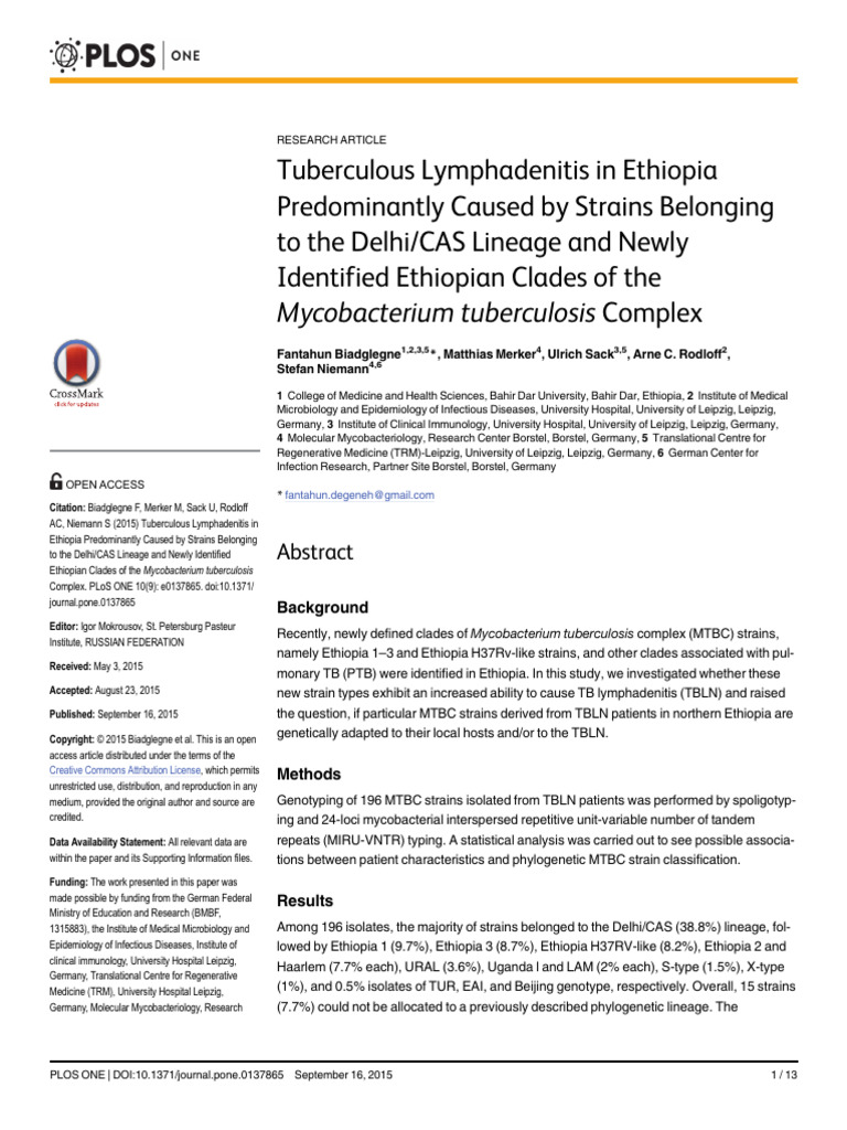 Tuberculous Lymphadenitis in Ethiopia Predominantly Caused by Strains ...