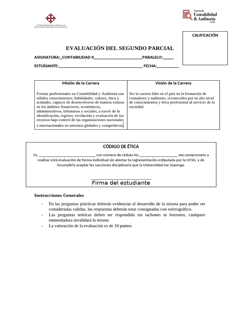 EVALUACION Contabilidad II Segundo Parcial B2023 | PDF | Activo intangible | Contabilidad financiera