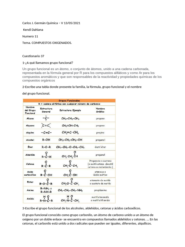 Compuestos Oxigenados: Grupos Funcionales y Usos | PDF | Aldehído | Cetona