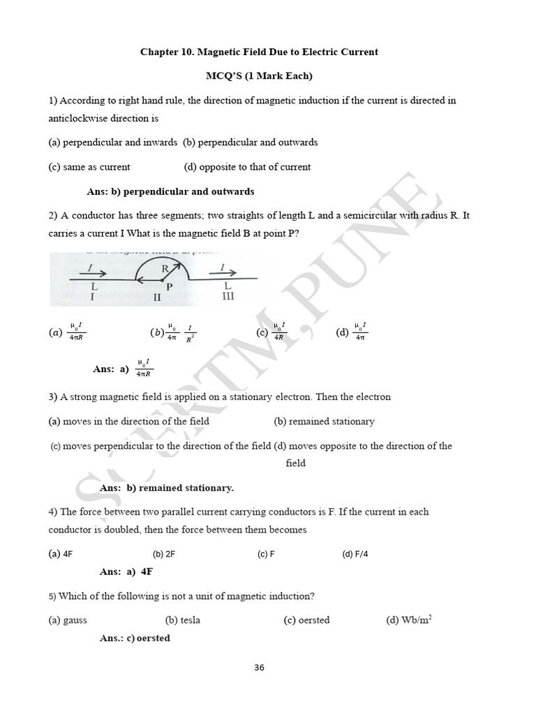 Magnetic Field from Electric Current MCQs | PDF | Magnetic Field ...