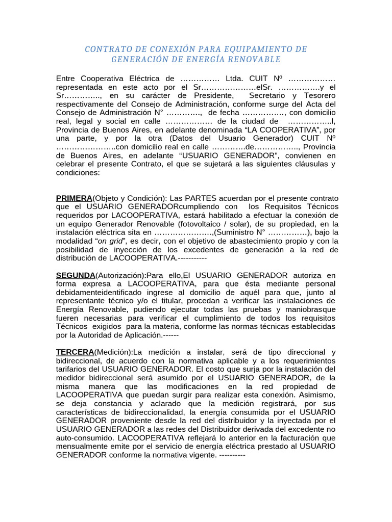 Modelo de Contrato de Generacion Distribuida | PDF