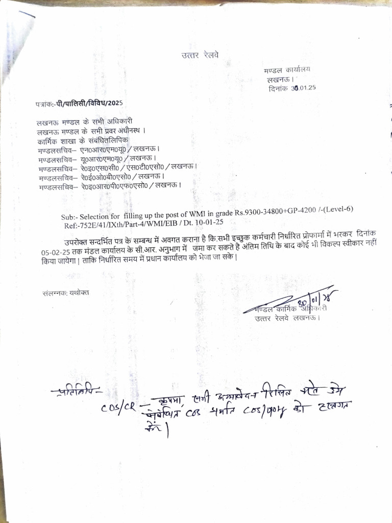 WMI Post Selection Notification 2025 | PDF