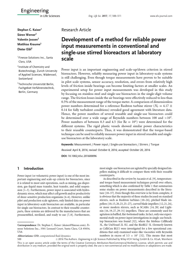 Power Input Measurement in Bioreactors | PDF | Reynolds Number ...