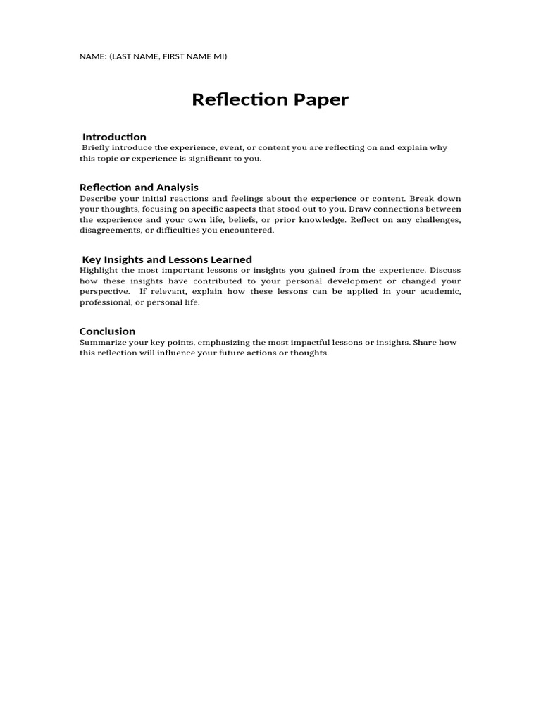 Alternative Reflection Paper Template | PDF