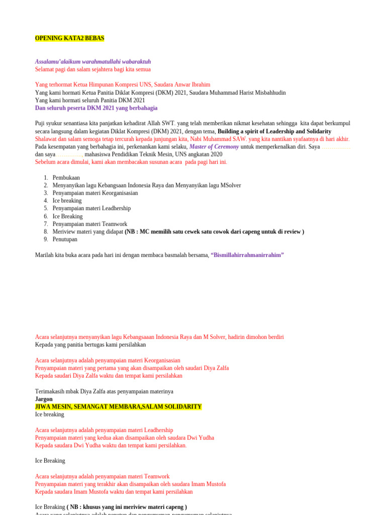 TEKS MC Materi Keorganisasian, Leadhership, Teamwork | PDF