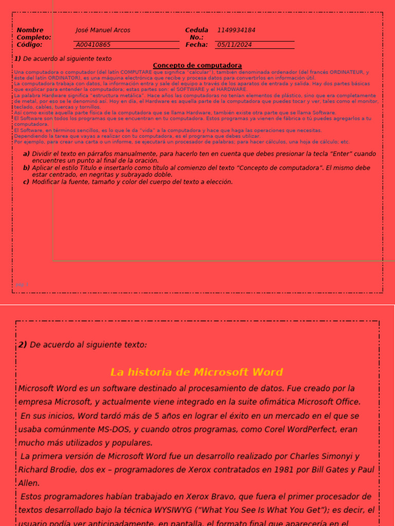 Concepto Y Evolución De Computadoras Pdf Microsoft Word Informática