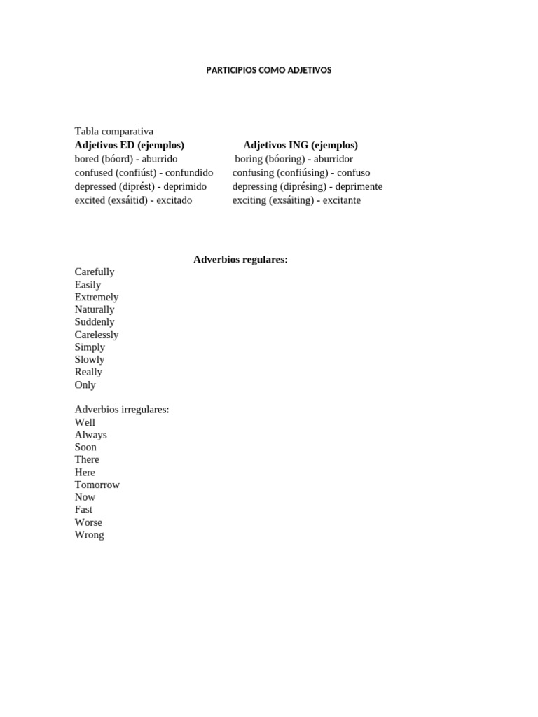 Participios Como Adjetivos | PDF | Lingüística