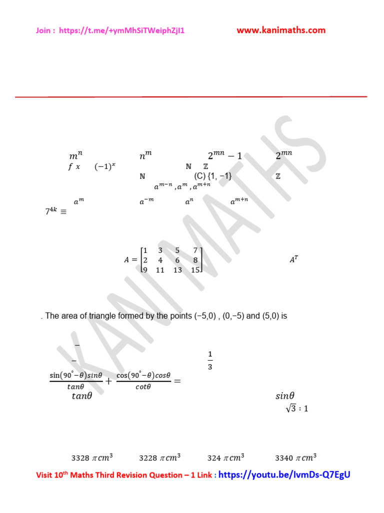 KANI MATHS 10TH MATHS EM MODEL 3rd REVISION 1 2025 WWW Kanimaths | PDF | Elementary Geometry ...