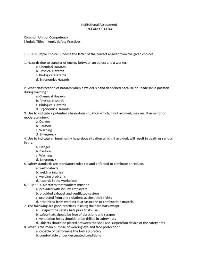 Institutional Assessment Common and CORE Competency 1 | PDF | Welding | Construction