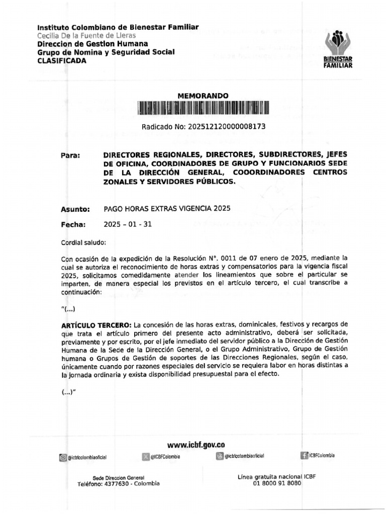 Memorando Horas Extra 2025 | PDF