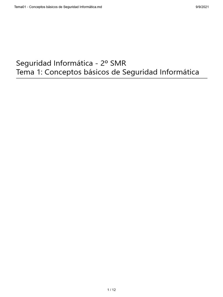 Tema01 - Conceptos Básicos de Seguridad Informática | PDF | Seguridad | La seguridad informática