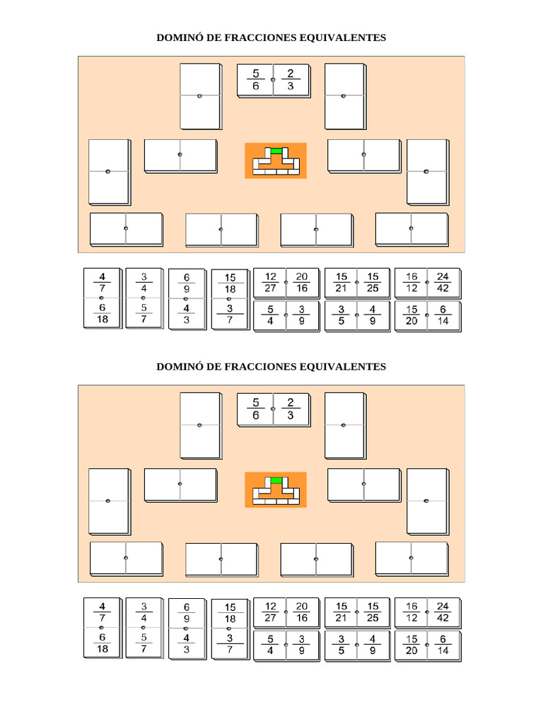 Dominó de Fracciones Equivalentes | PDF