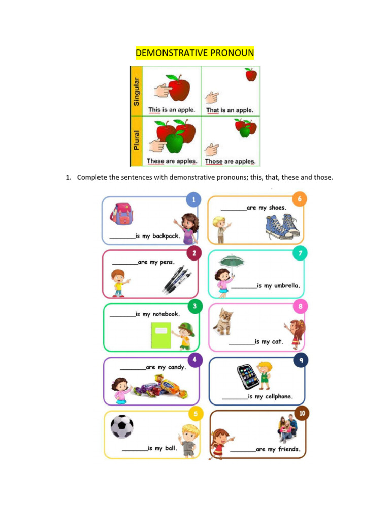 Demonstrative Pronoun Exercises | PDF