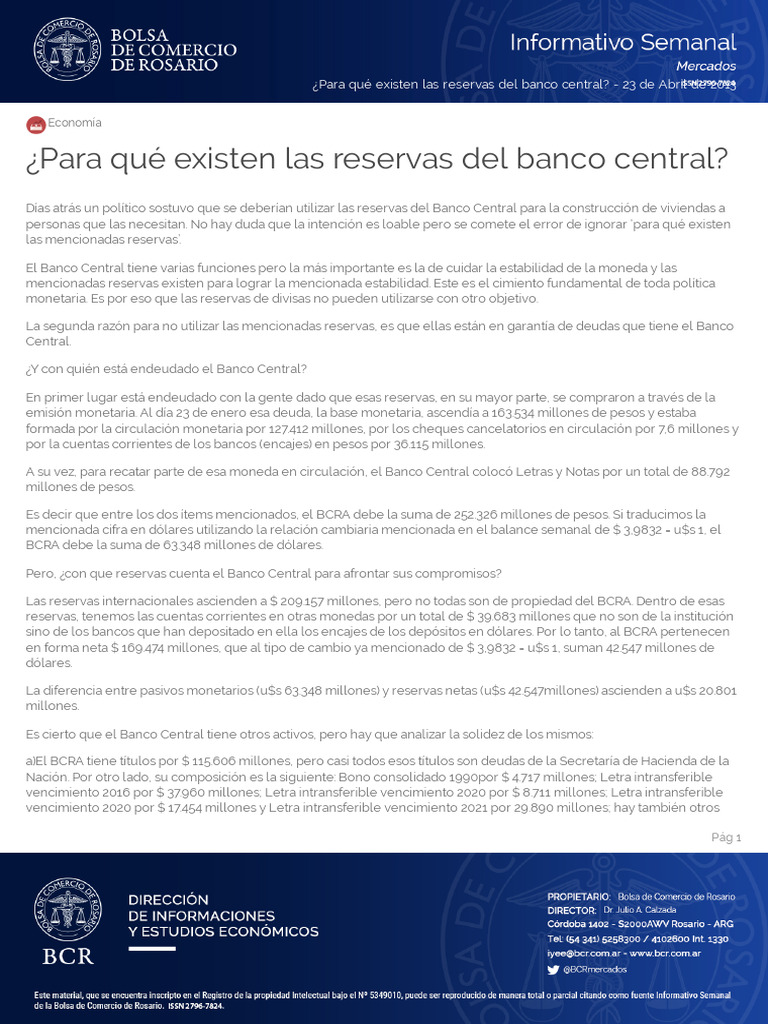 Función de Reservas del Banco Central | PDF | Dólar de los Estados ...