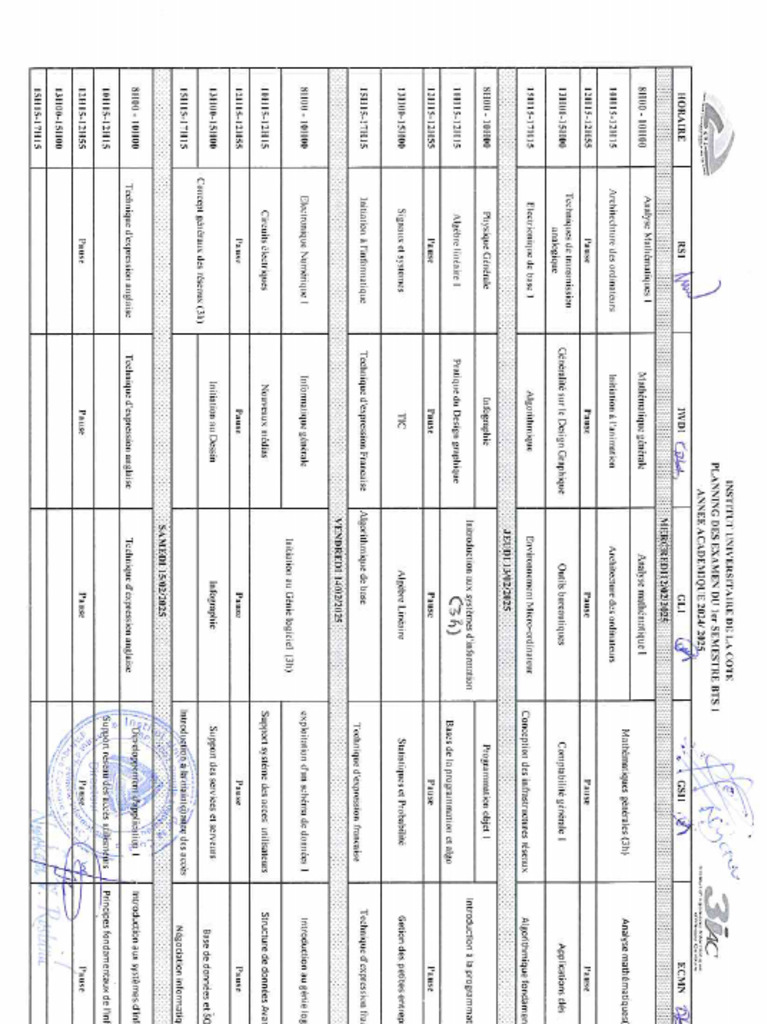 Planning Examen Semestre 1 BTS 1 2025 | PDF