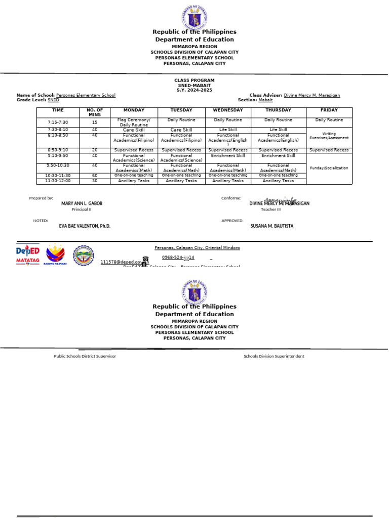 2024-2025-Sned Class-Program | PDF | Public Administration | Philippines