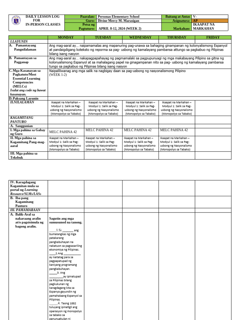 AP 5_DLL_WEEK 2_Q4 (Repaired) | PDF