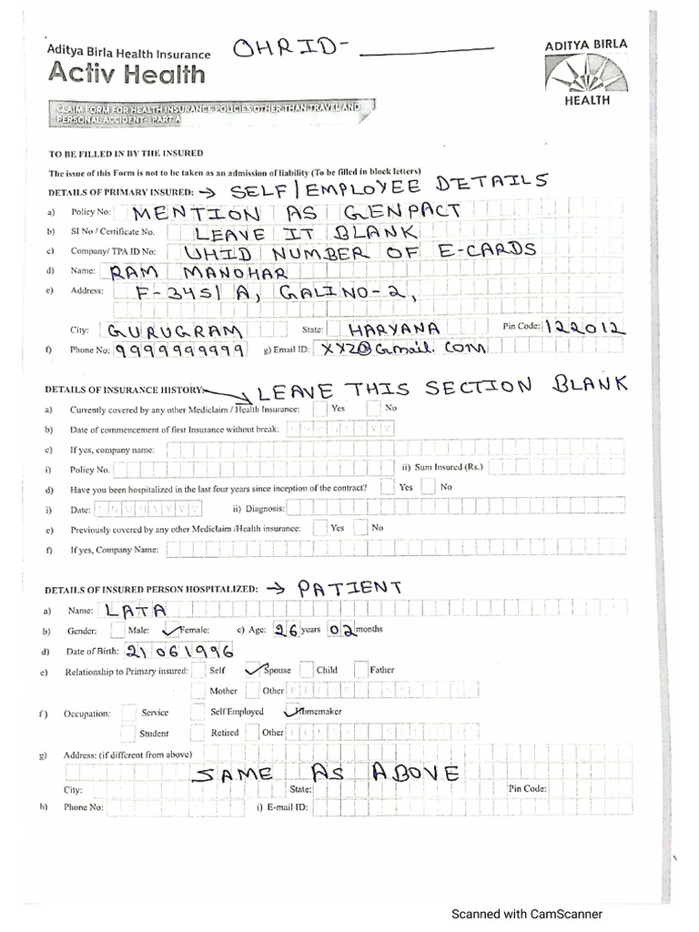 SAMPLE FILLED CLAIM FORM | PDF