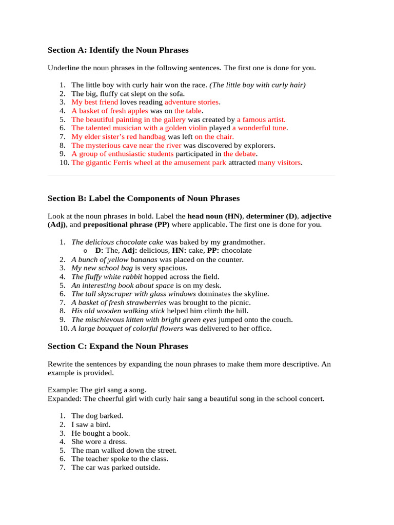 Noun phrase quiz_G5 | PDF | Phrase | Syntax