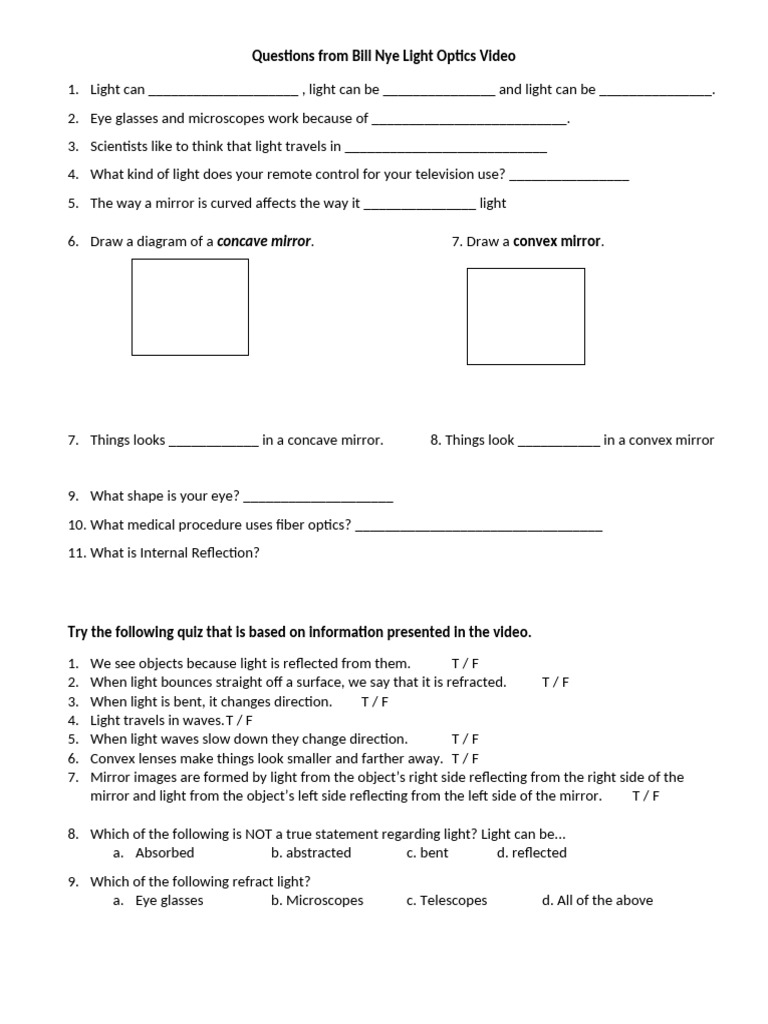 19.01.23-Bill Nye Light Optics Video Worksheet With Key-1-2mxwn89 ...