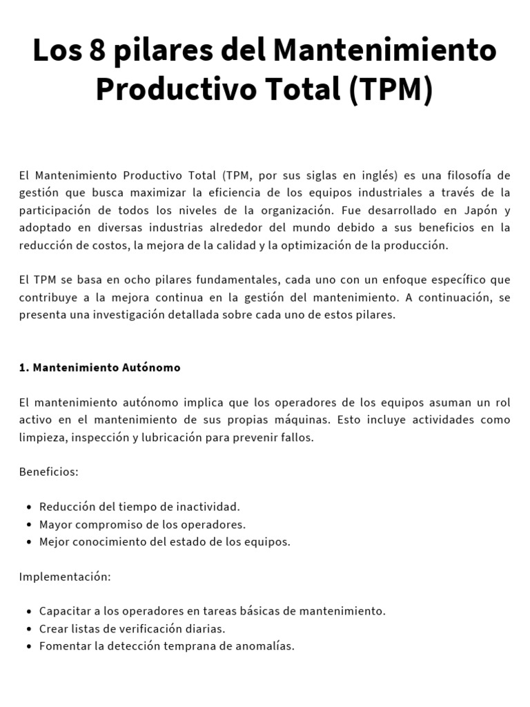 8 Pilares del TPM para Eficiencia Total | PDF