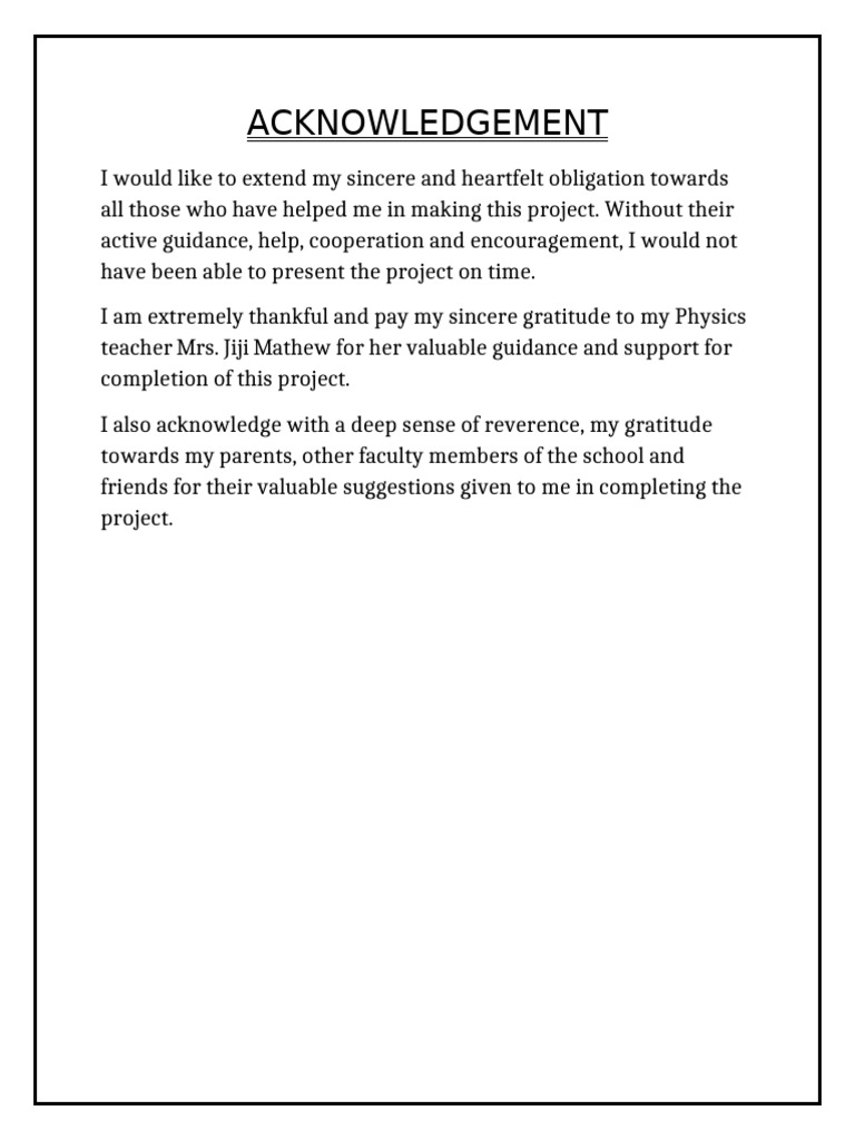 Acknowledgment for Physics Project Completion | PDF