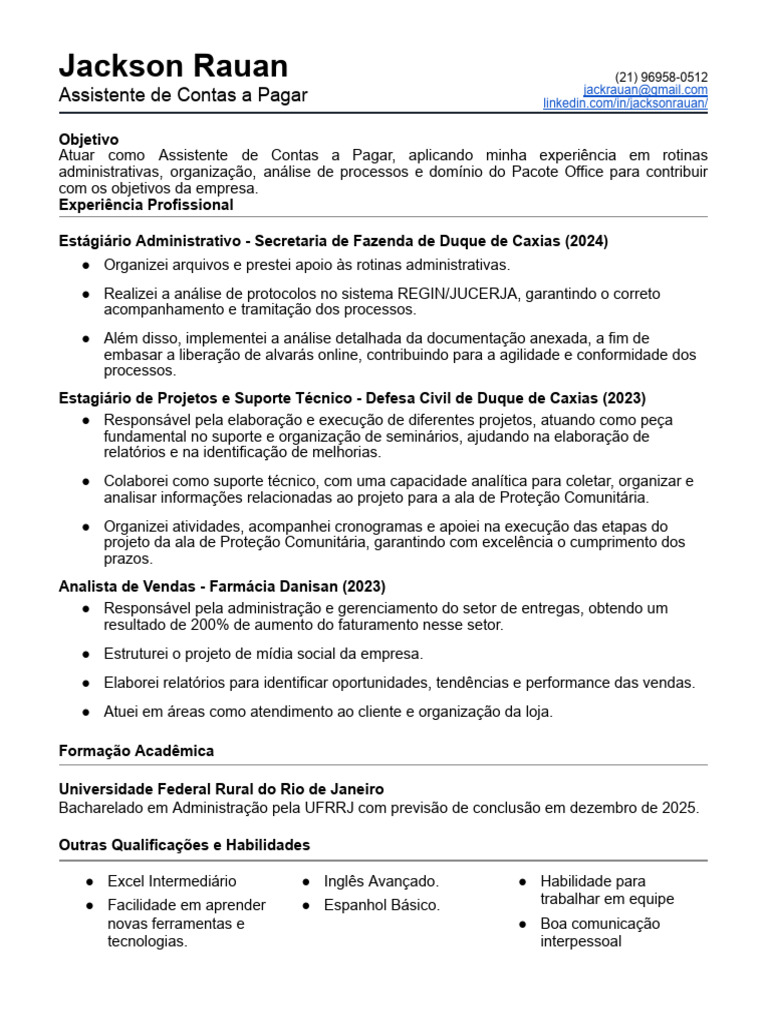 Curriculo Jackson Rauan | PDF | Contabilidade | Planejamento de recursos empresariais