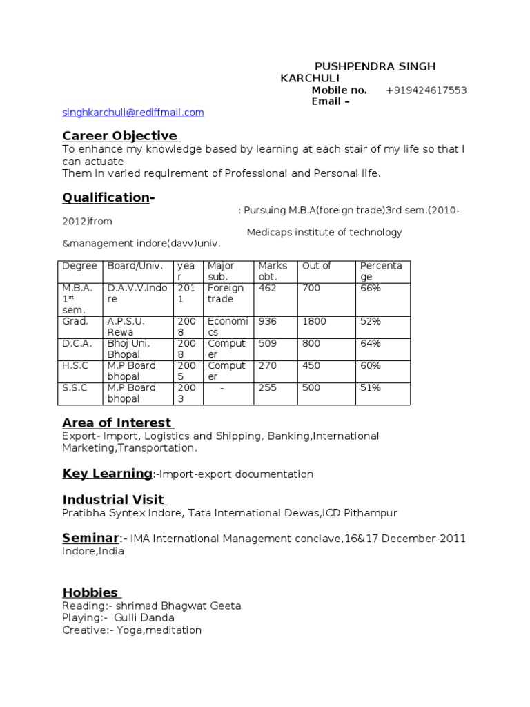 Pushpendra Karchuli's MBA Resume | PDF