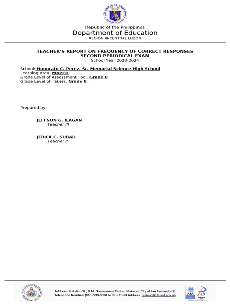 2ND Quarter Exam MPL Report Grade 8 MAPEH 2023 2024k | PDF | Attitude ... 2ND Quarter Exam MPL Report Grade 8 MAPEH 2023 2024k | PDF | Attitude ...