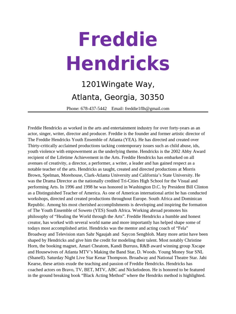 Bio For Freddie Hendricks Final | PDF