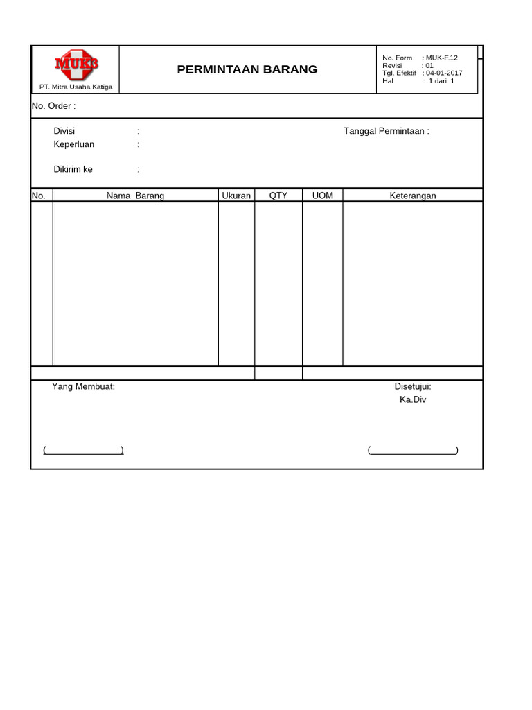 Form Permintaan Barang MUK-F.12 | PDF