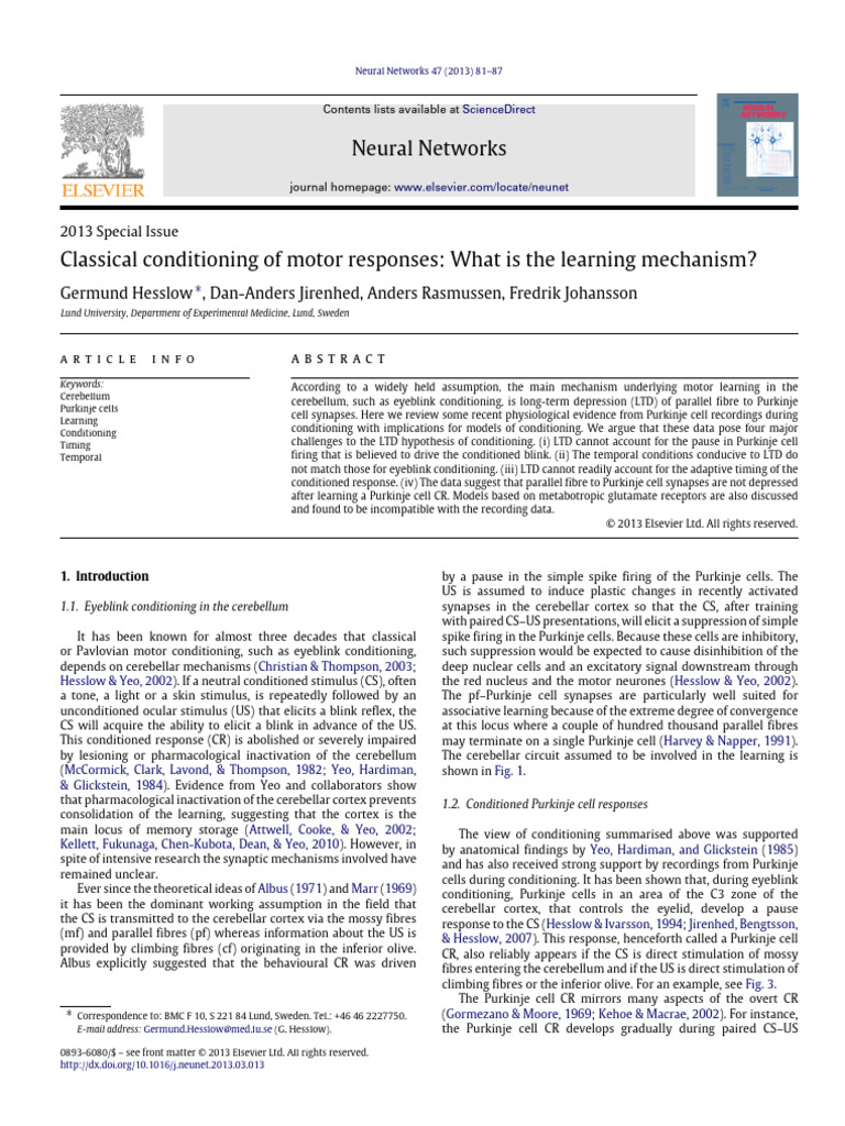 Classical Research 1 | PDF | Cerebellum | Classical Conditioning