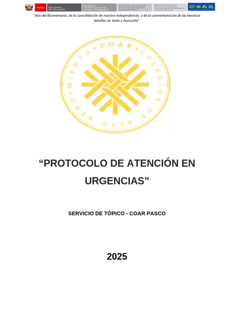 Protocolo Urgencias COAR Pasco 2025 | PDF | Medicina | Enfermedades y trastornos