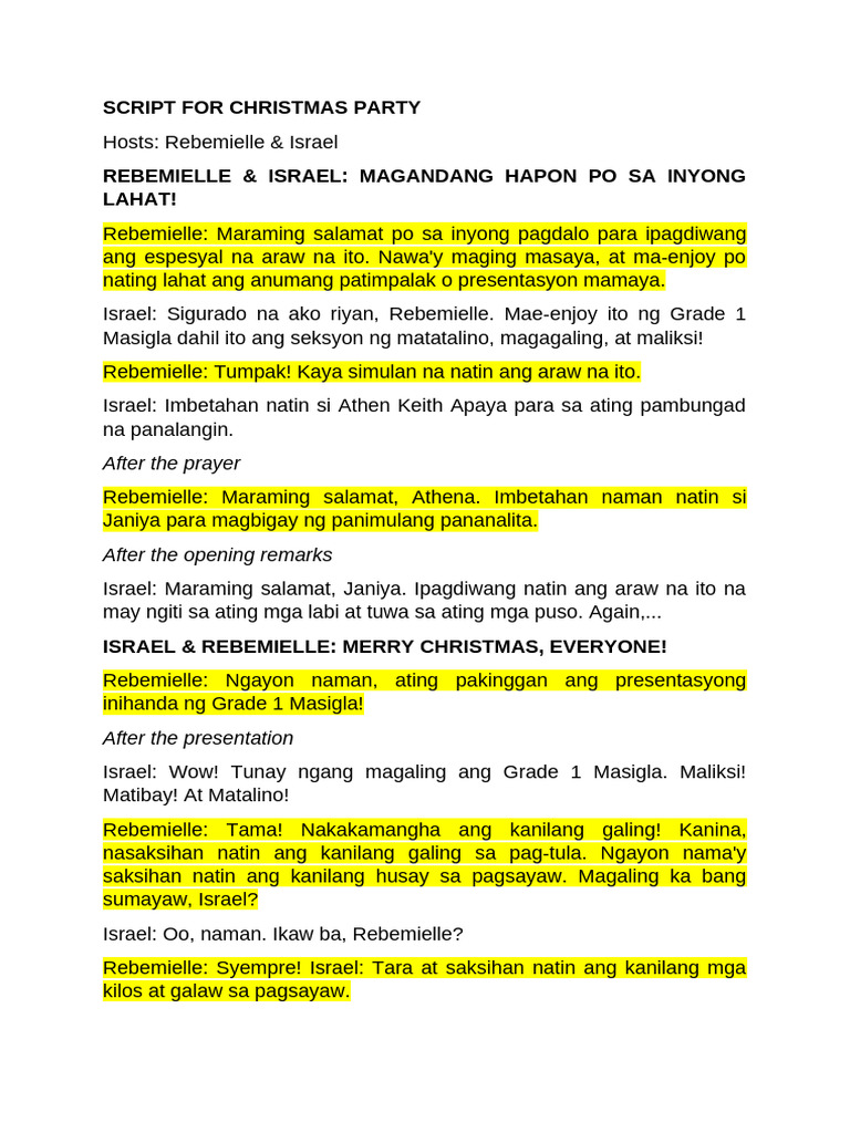 Script For Christmas Party | PDF