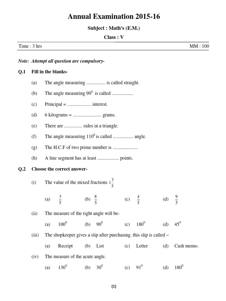 MP Board Class 5 e Maths 111279 2016 | PDF | Elementary Mathematics