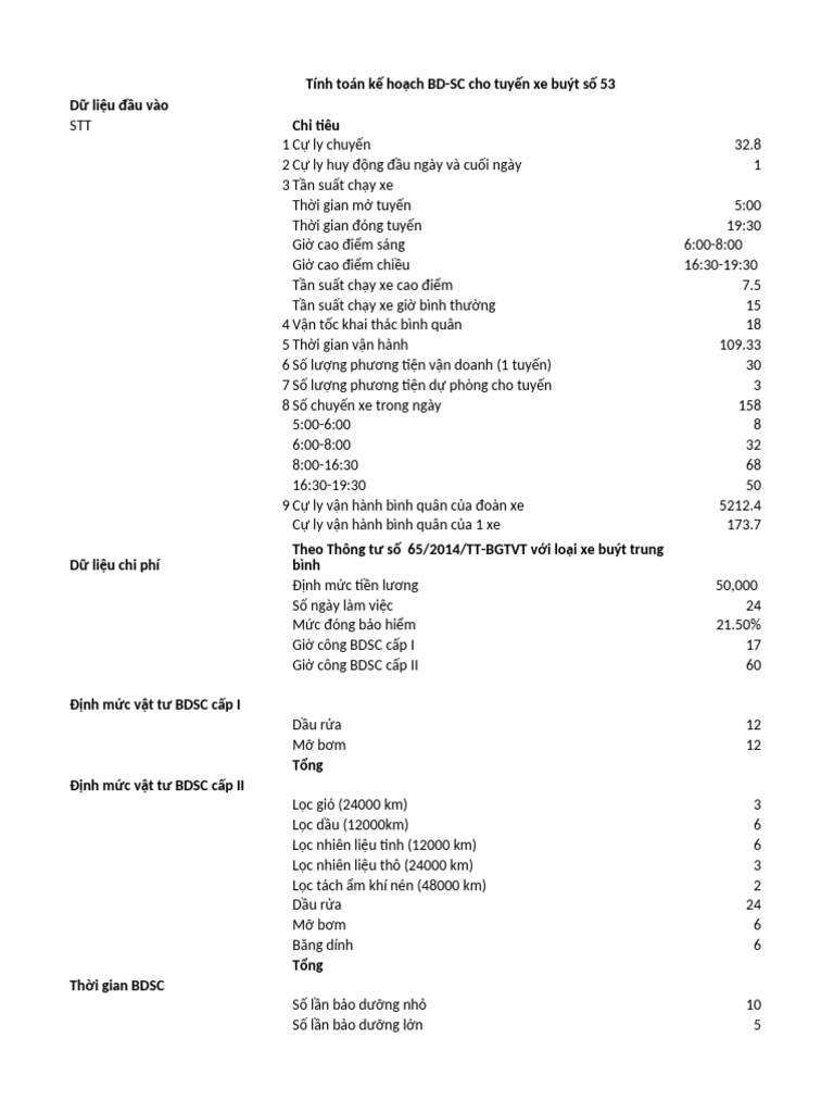 Tính toán chỉ tiêu vận hành xe bus | PDF