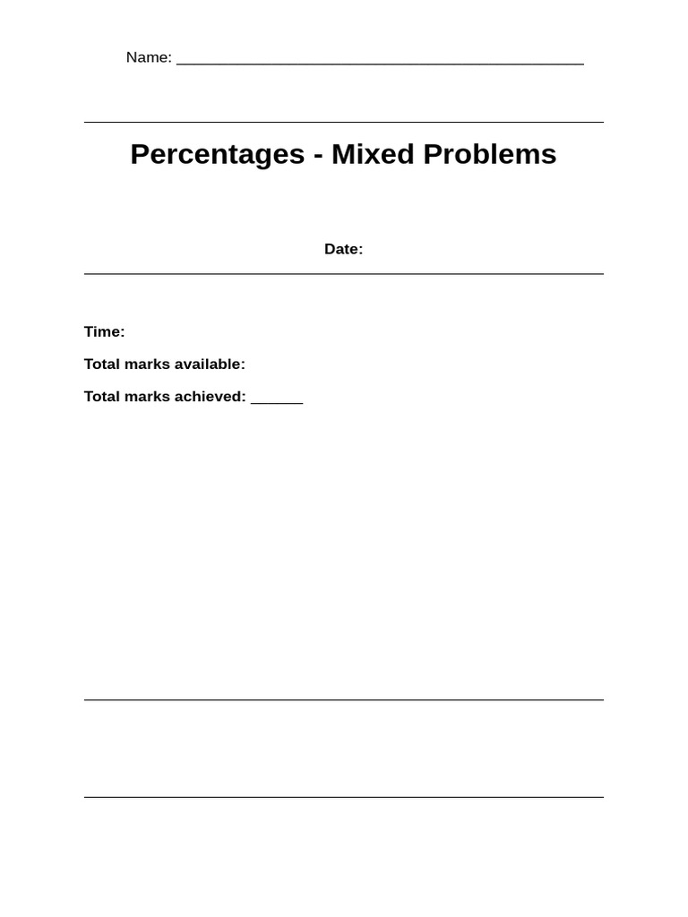 Mixed Percentage Problems Worksheet | PDF | Concrete | Interest