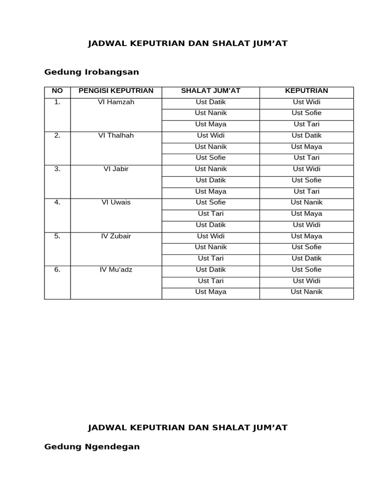 Jadwal Keputrian Dan Shalat Jum | PDF