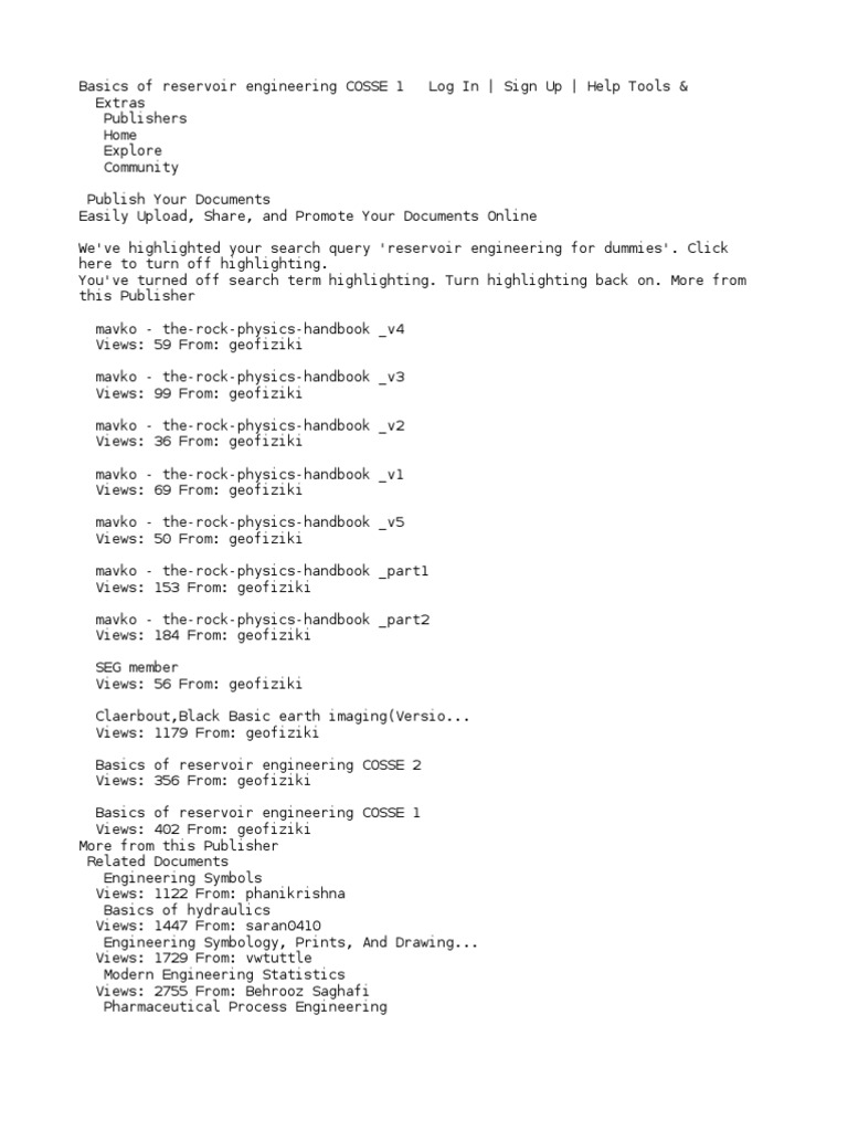 Basics of Reservoir Engineering COSSE 1 | PDF | Scribd | Password