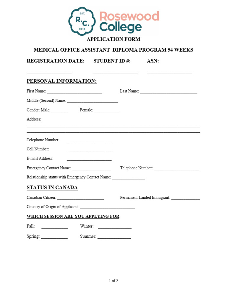 Medical Office Assistant Application Form | PDF | Government And Personhood